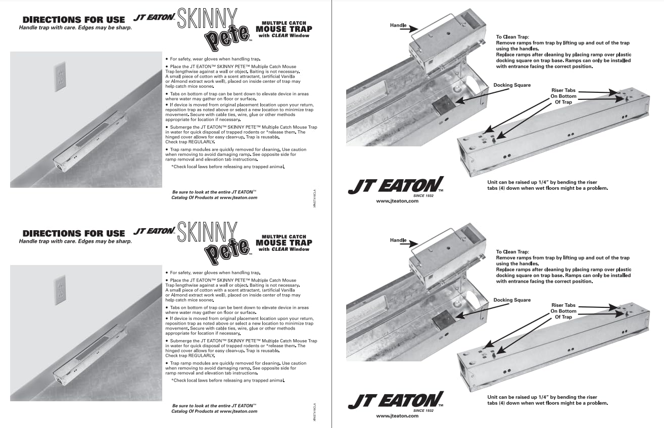 JT Eaton 418CL Skinny Pete Super Slim Multiple Catch Mouse Trap with Clear Window, Catch Up to 10 Mice, No Bait or Poison Needed