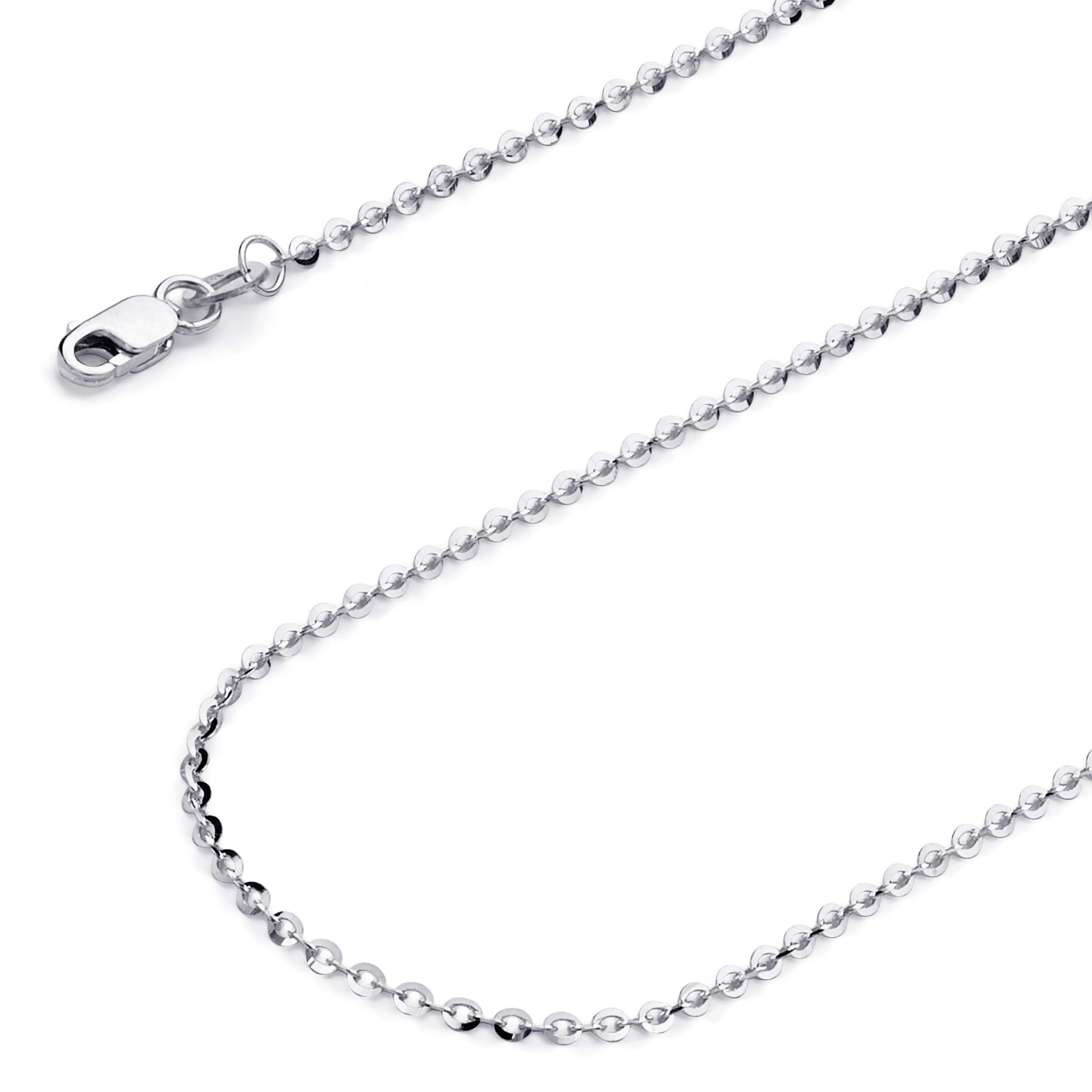 14k REAL White Gold Solid 1.5mm Side Diamond Cut Rolo Cable Chain Necklace with Lobster Claw Clasp - 20"