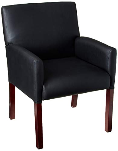 Boss Office Products Reception Box Arm Chair with Mahogany Finish in Black, 25"D x 24.5"W x 35"H