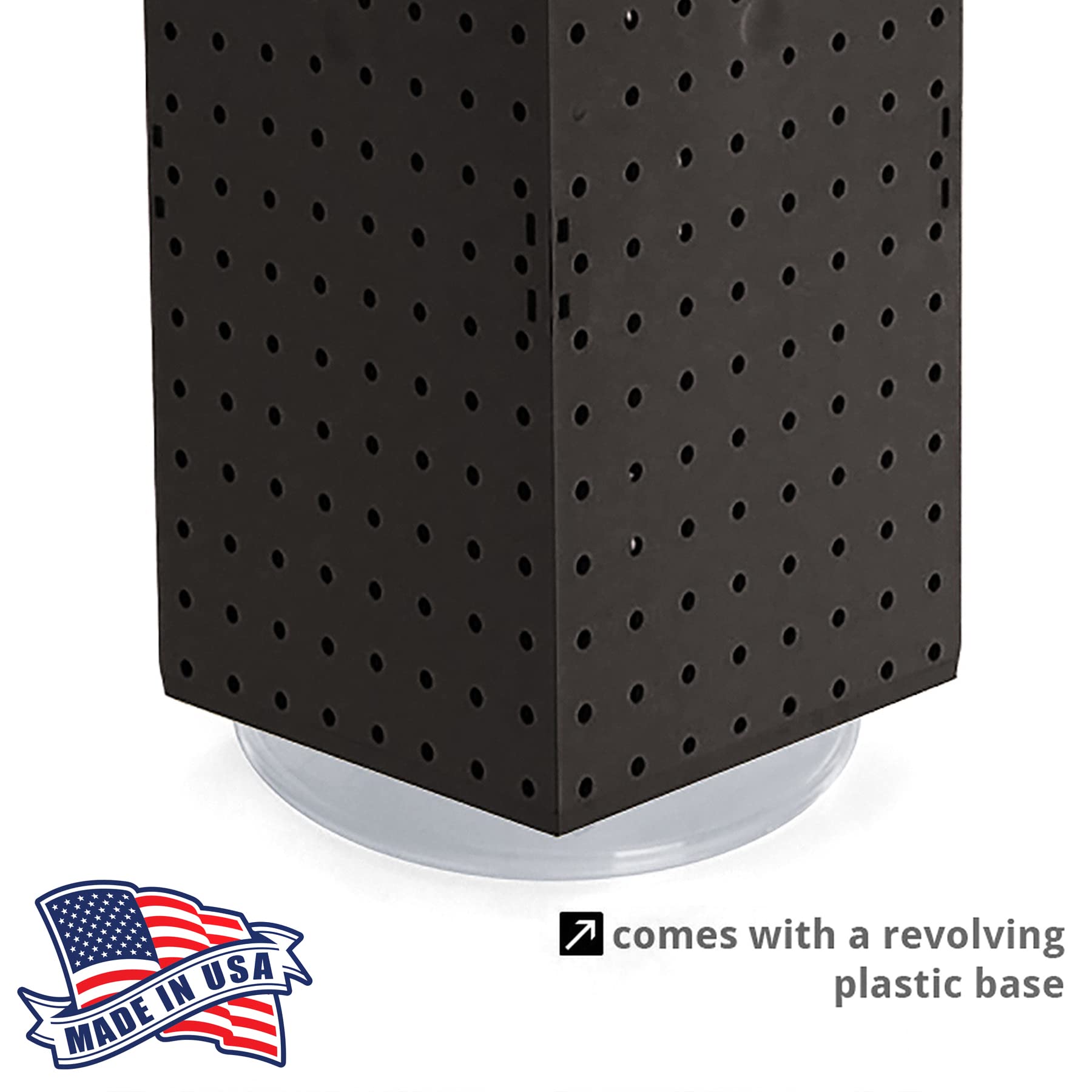 Azar Displays, 703385-BLK, 4 Sided Revolving, Pegboard Counter Display for Vendors Storage Necklace Jewelry Organizer for Selling at Trade Shows or Craft Shows Rotating, Black, 8β X 20β