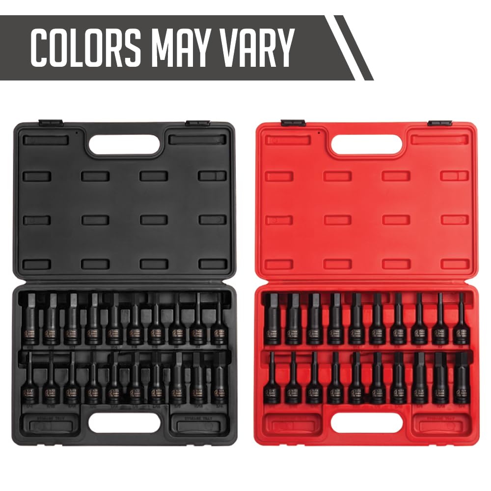 SUNEX TOOLS 2637, 1/2" Drive Master Impact Hex Driver Set, 20Piece, SAE/Metric, 1/4" - 3/4", 6mm - 19mm, Cr-Mo Steel, Dual Size Markings, Heavy Duty Storage Case, Meets ANSI Standards