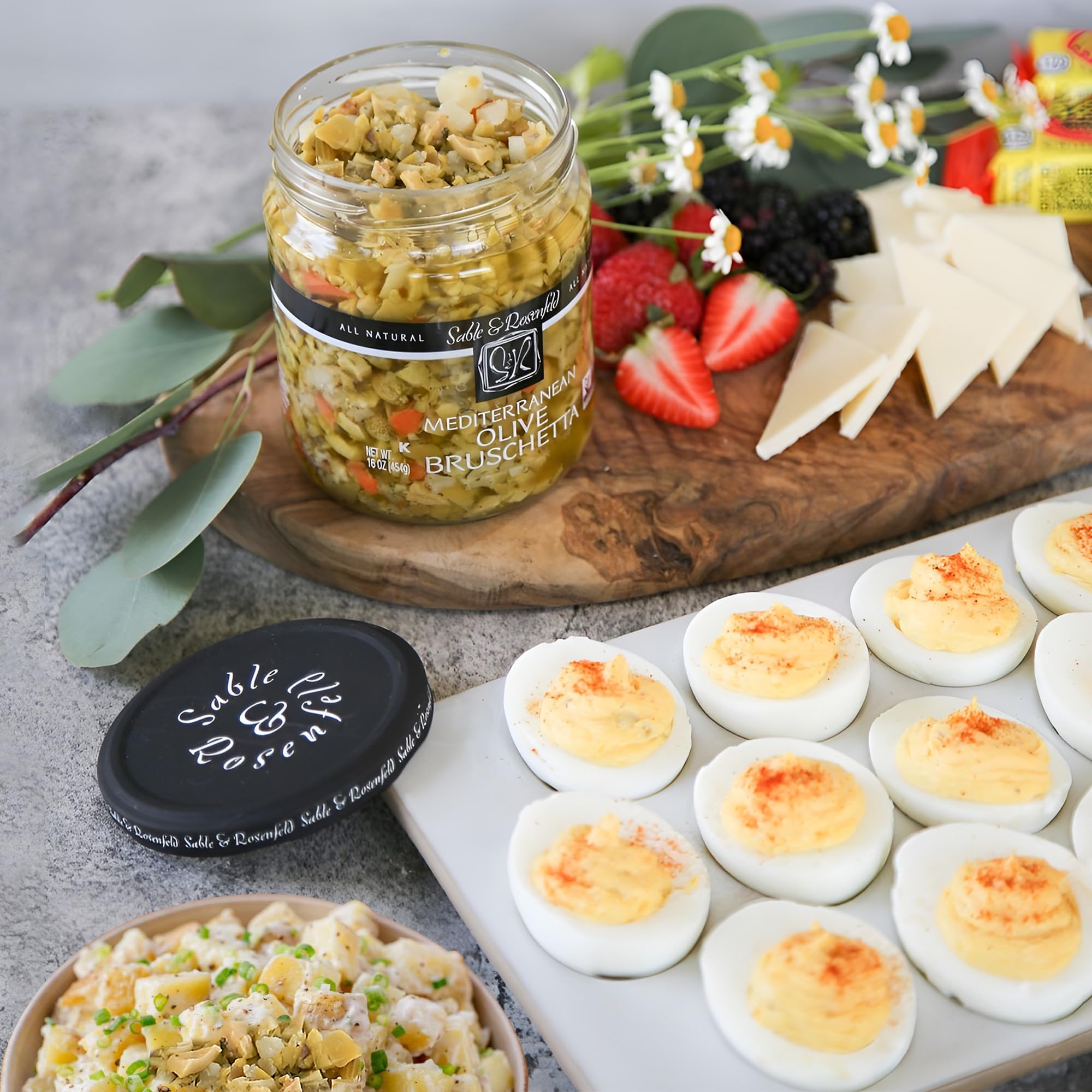 Mediterranean Olive Bruschetta - Gluten-Free Green Olive Sandwich Spread with Olive Oil for Muffuletta, Sandwiches, Dips, Crackers, Salads, & Appetizers, Kosher - Sable & Rosenfeld - 16 Oz (Pack 1)
