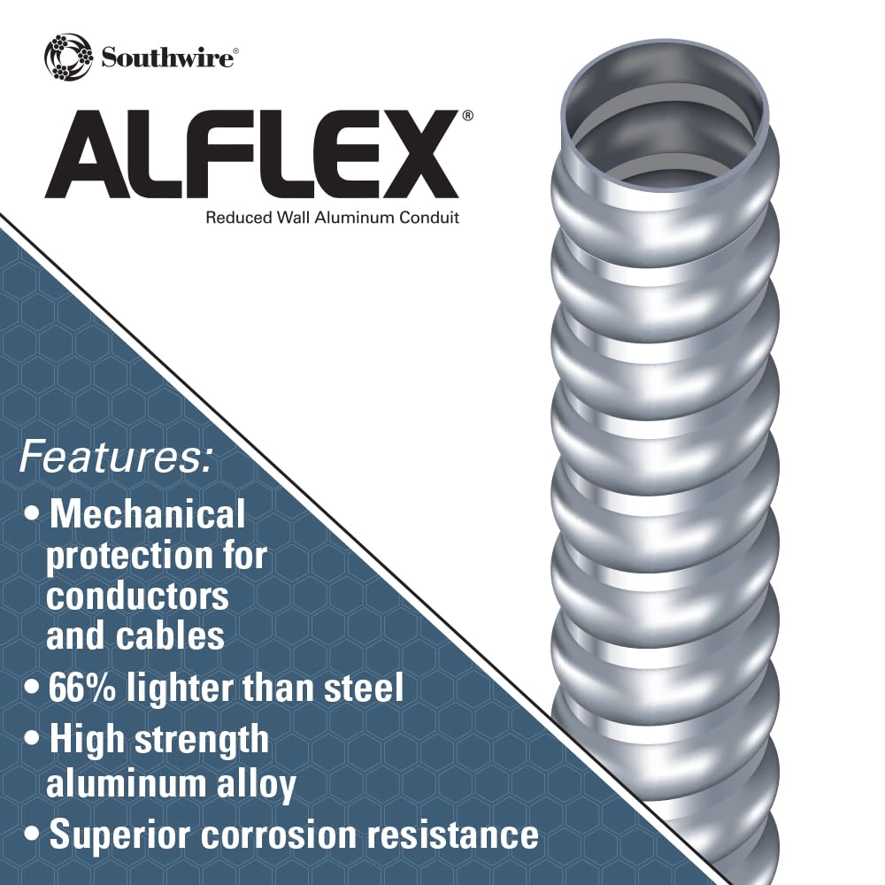 Woods 55082121 25-Feet 1/2-Inch Alflex-Type RWA Reduced Wall Metal Aluminum Flexible Conduit