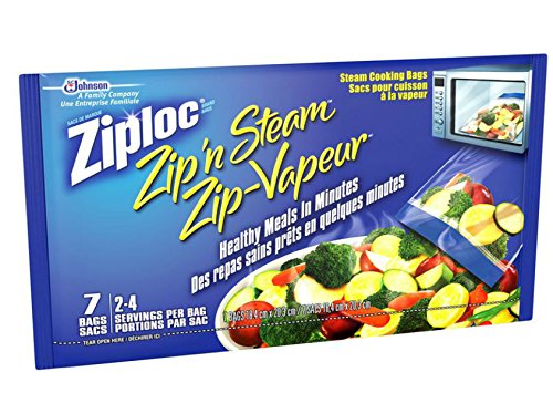 Ziploc Zip 'n Steam Food Storage Bags for Meal Prep, Healthy Meals in Minutes, Microwave Safe, 10 Count