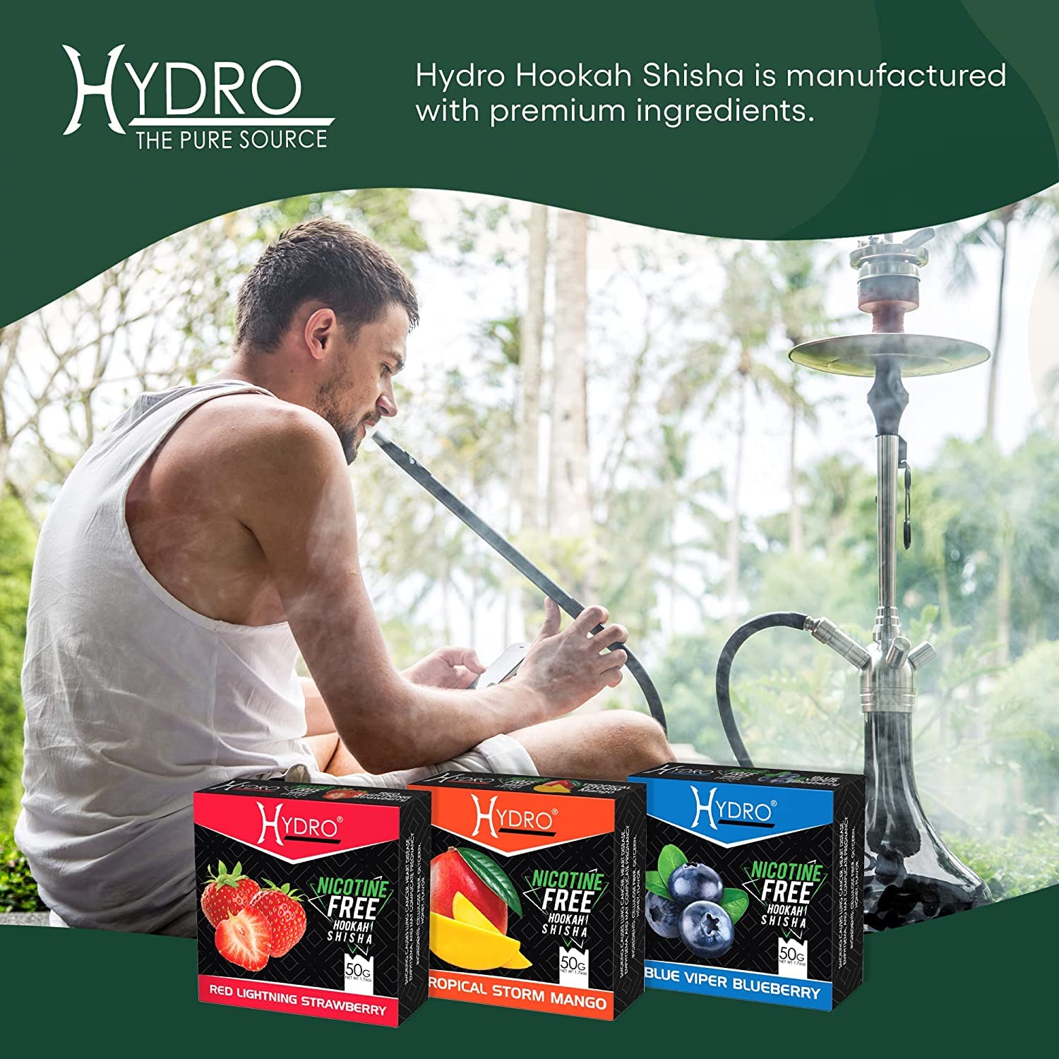 Hydro Molasses, Hookah Shisha Flavors Set, Tobacco & Nicotine Free, Tropical Mix, 50-Gram (Pack of 3)