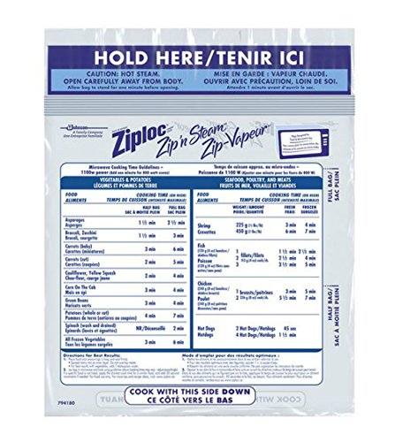 Ziploc Zip 'n Steam Food Storage Bags for Meal Prep, Healthy Meals in Minutes, Microwave Safe, 10 Count