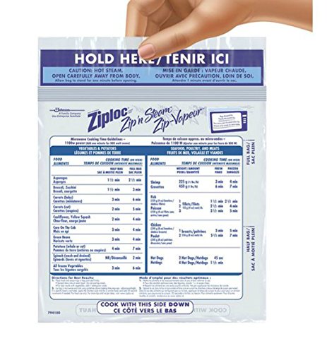 Ziploc Zip 'n Steam Food Storage Bags for Meal Prep, Healthy Meals in Minutes, Microwave Safe, 10 Count