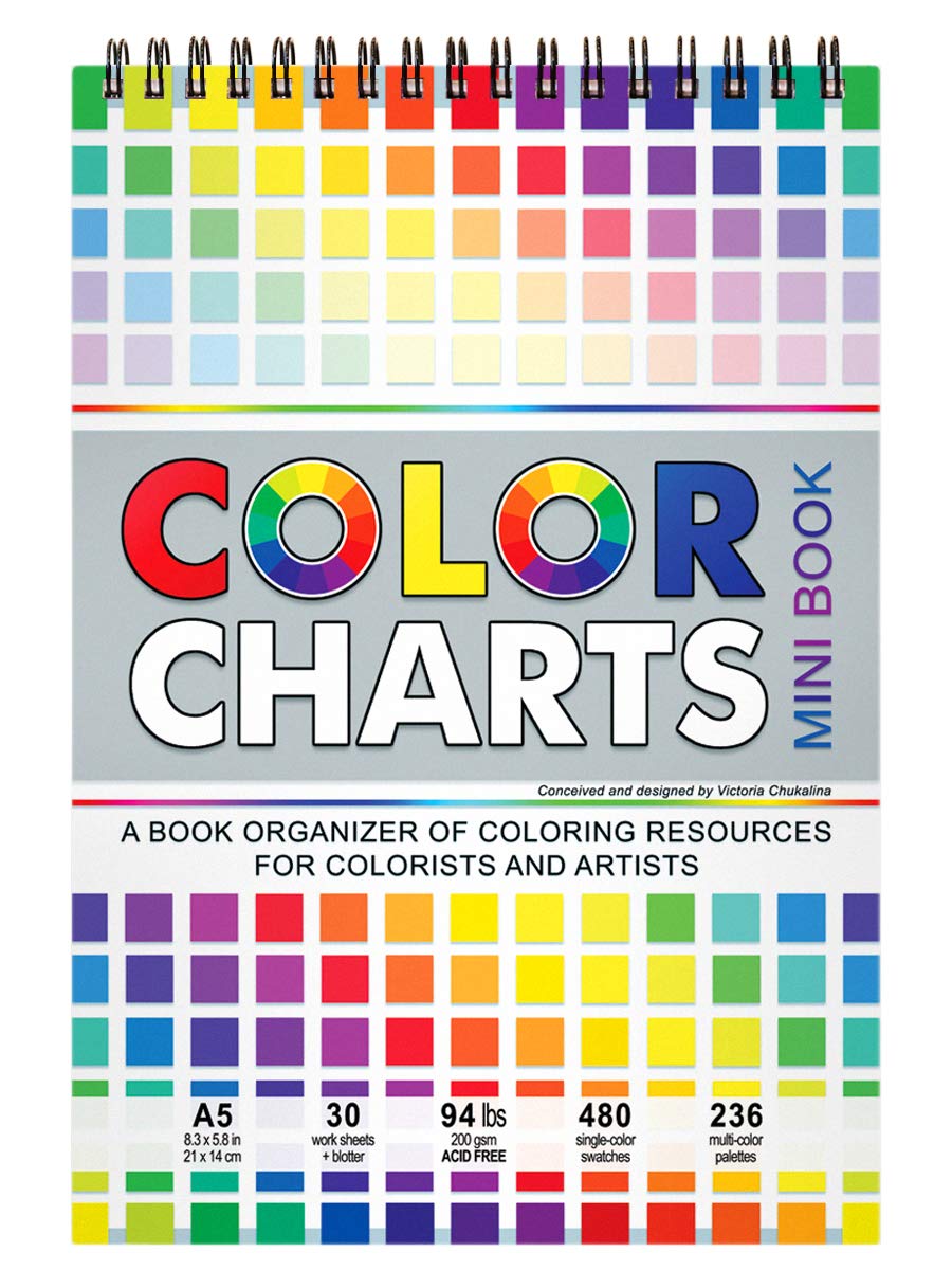Color charts. A mini book organizer of coloring resources for colorists and artists on thick artist paper with a spiral binding on the top - A5 format