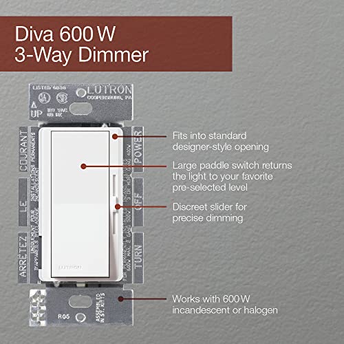 Lutron DV-603P-WH 600-watt 3-Way Dimmer, White