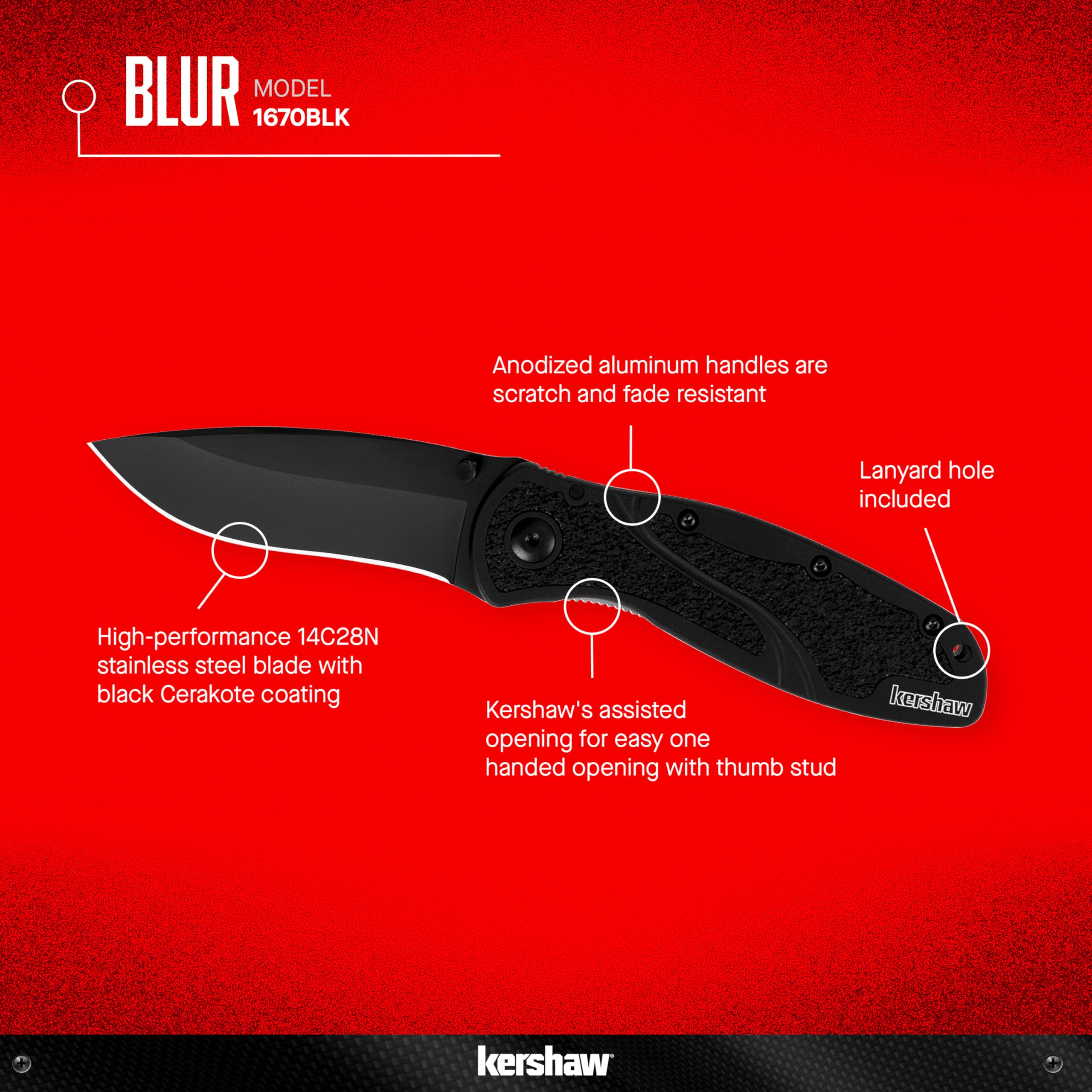 Kershaw Blur Olive and Black Pocket Knife, 3.4โ Stainless Steel Blade with Assisted Opening, Olive Aluminum Handle with Deep-Carry Pocketclip, Small Folding Knife