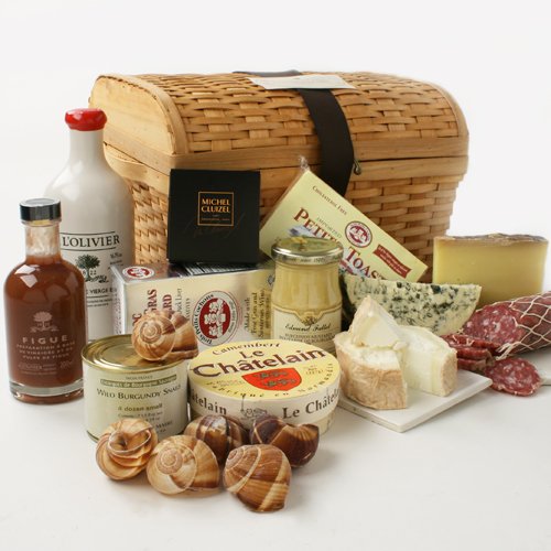 igourmet Gift Basket of French Treasures - Includes: Camembert, Roquefort, Comté Black Label Reserve, Buche de Chevre, Bloc de Foie Gras de Canard, Mustard, Saucisson Sec, Olive Oil, Fruit Vinegars,