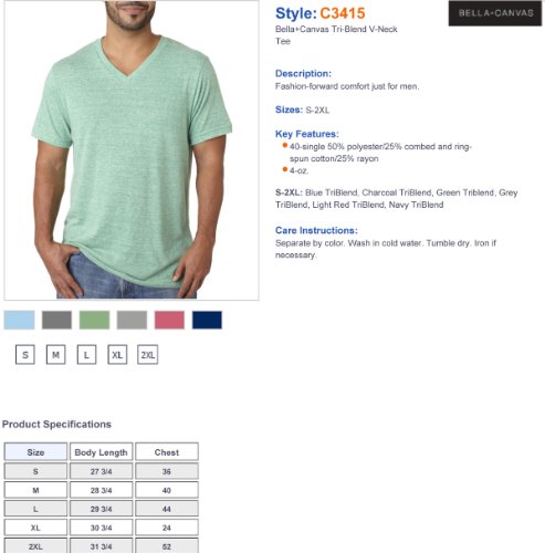 BELLA+CANVAS 3415 Unisex Triblend Short Sleeve V-Neck Tee - Green Triblend44; Large