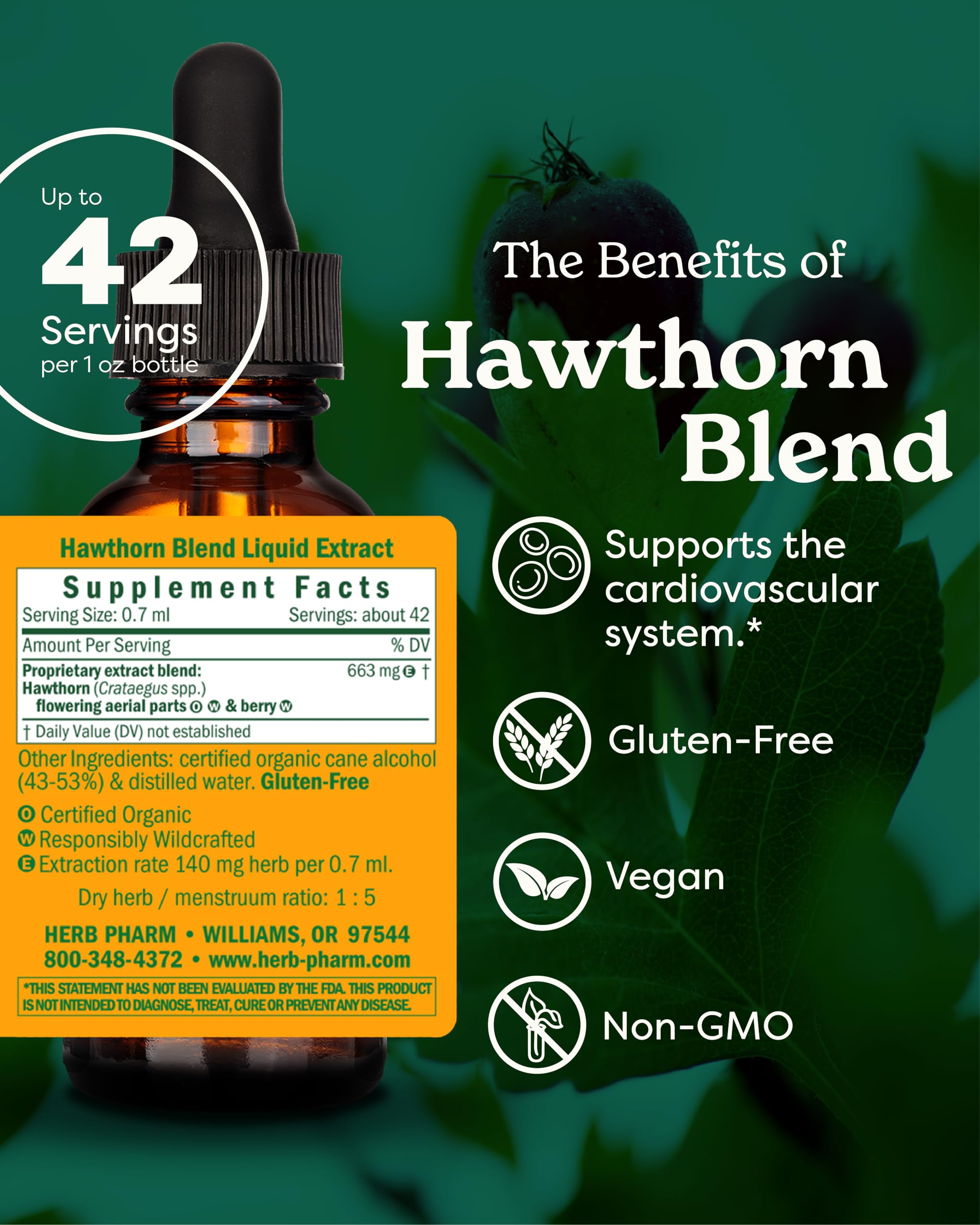 Herb Pharm Hawthorn Blend Liquid Extract for Cardiovascular and Circulatory Support, 1 Fl Oz