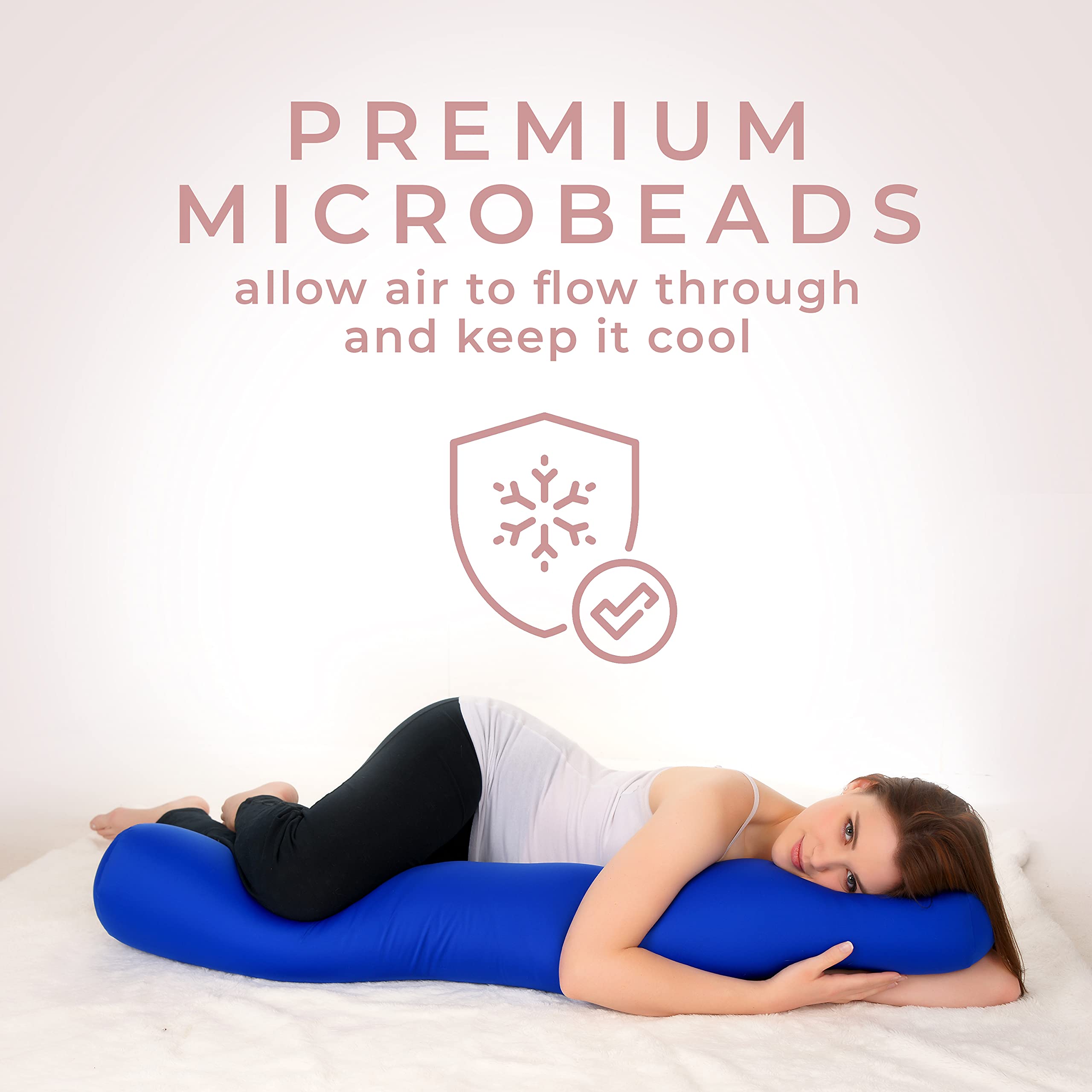 Squishy Deluxe Microbead Body Pillow with Silky Removable Cover, Extremely Huggable, Full Body Support, Keeps Spine in Proper Alignment, Doubles As a Pregnancy & Nursing Pillow, 47 X 7” (Black)