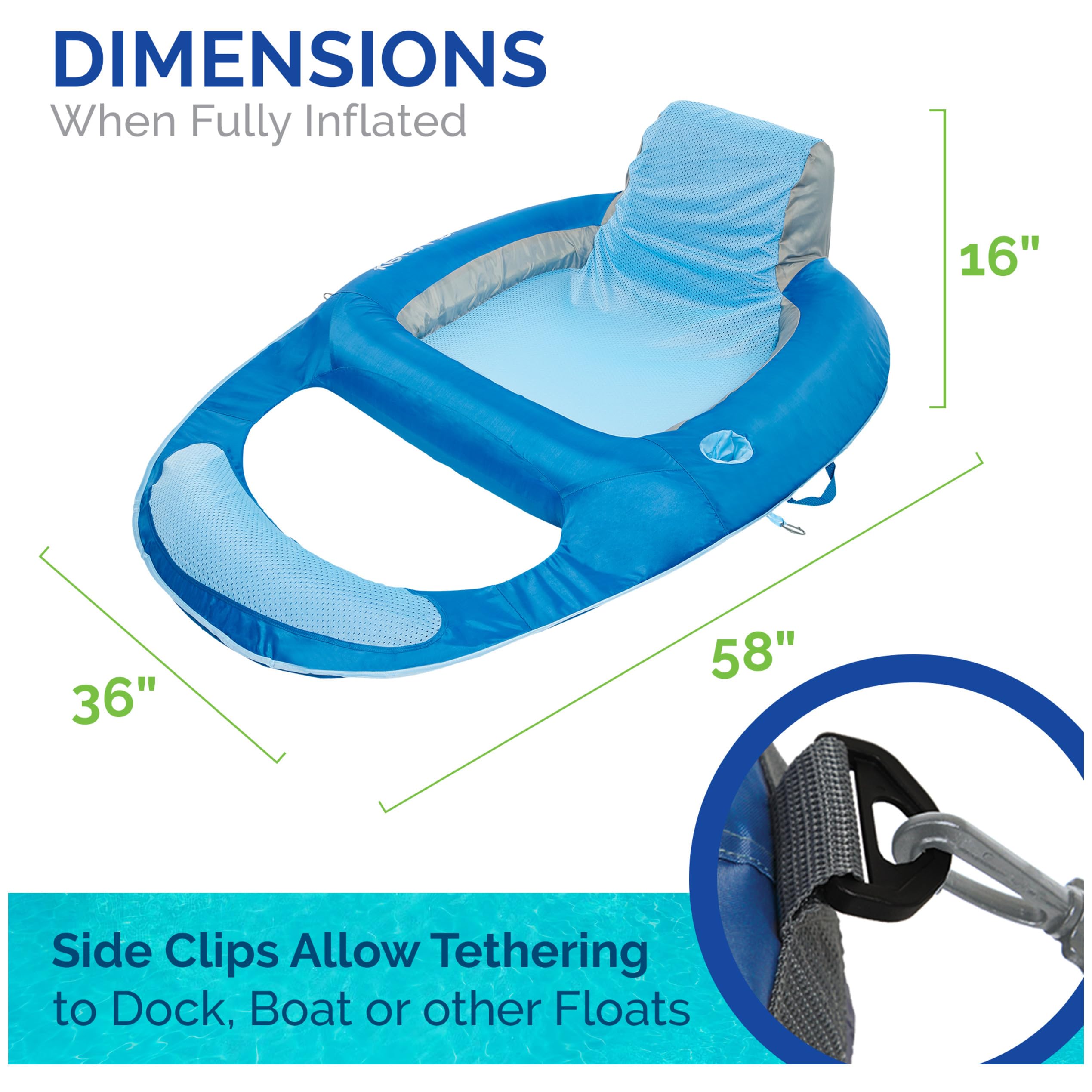 Kelsyus Spring Float Pool Lounger Chair, Light Blue