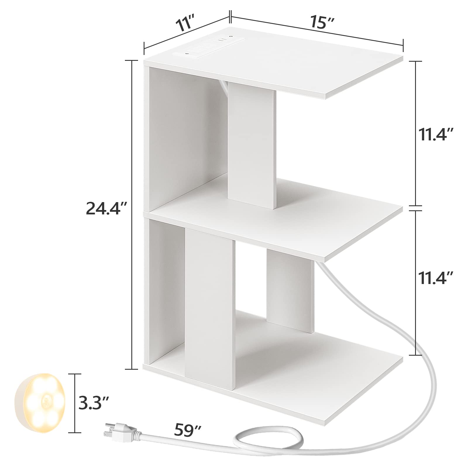 MAHANCRIS End Table with Charging Station and Side Tables with Charging Station bundle,Narrow Side Table for Small Spaces,2-Tier Nightstand with Tempered Glass Top,for Bedroom,Living Room ETWT18E01Z-E