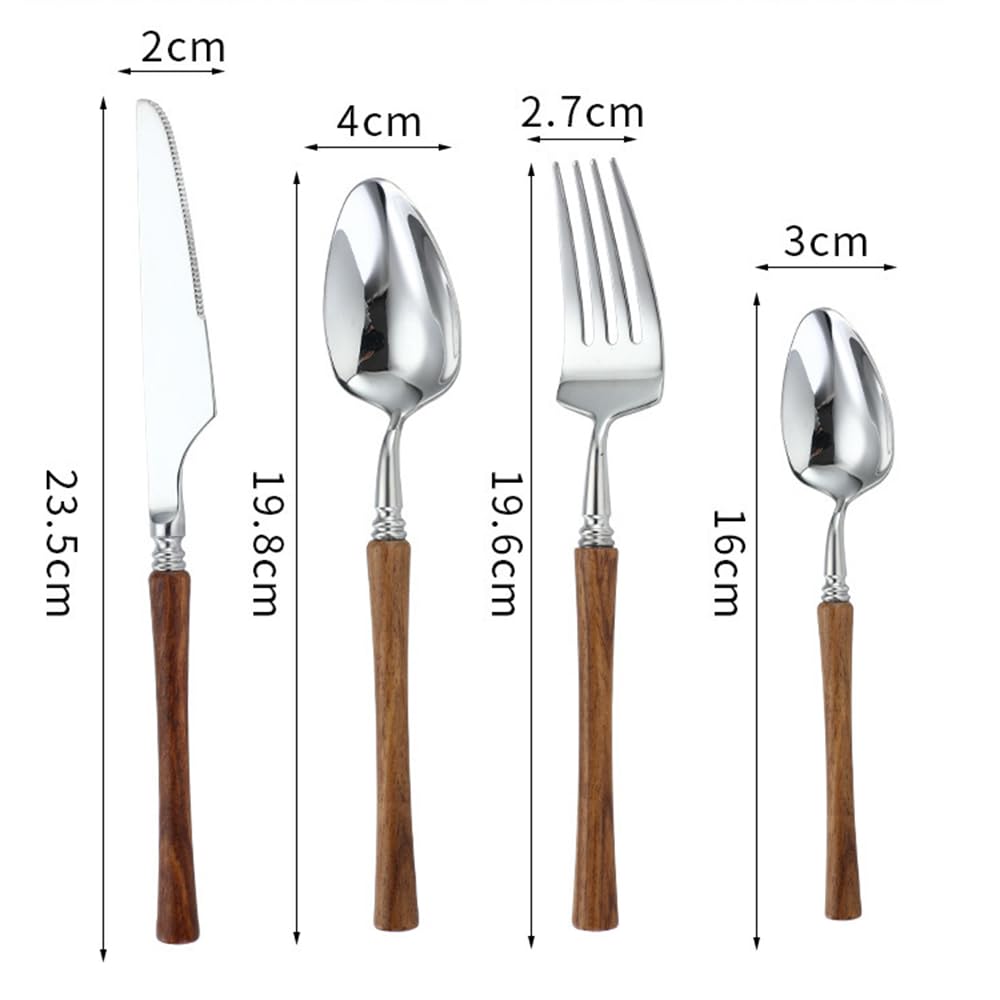Aimilan 48 Piece Silverware Set for 12, 18/10 Stainless Steel Rosewood Wooden Handle Flatware Cutlery Set for Home Kitchen Restaurant, Mirror Finish, Dishwasher Safe (48-Piece for 12)