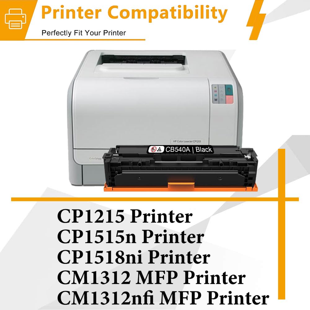 125A Black Toner Cartridge CB540A Replacement for HP 125A CB540AD Color CP1215 CP1518ni; MFP CM1312nfi Printer Ink 2 Pack