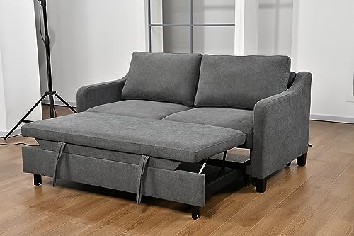 ERYE Modern Convertible Futon Sofa Bed, Adjustable Functional Loveseat Compact Foldable Love Seat,Comfy Sleeper Daybed 3 in1 Recliner Sofa & Couch for Small SpaceDark Gray Queen Size with 2 Pillows