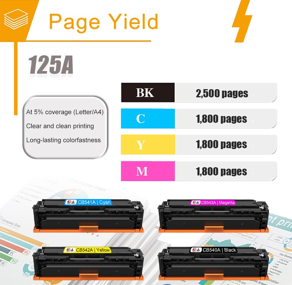 125A Black Toner Cartridge CB540A Replacement for HP 125A CB540AD Color CP1215 CP1518ni; MFP CM1312nfi Printer Ink 2 Pack