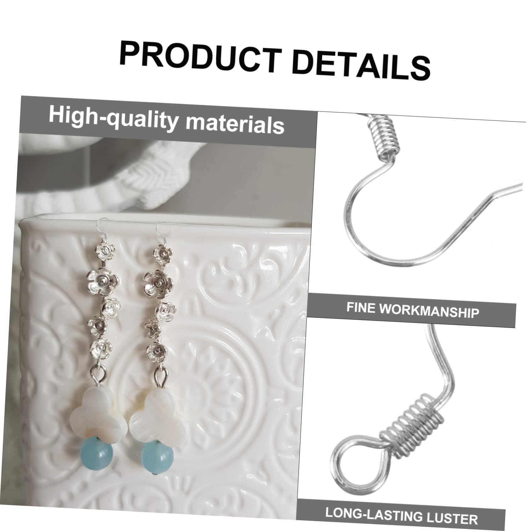 TEHAUX Earring Accessories Kit 50pcs Earring Hooks in Silver Copper Safe and Easy to Wear for DIY Jewelry