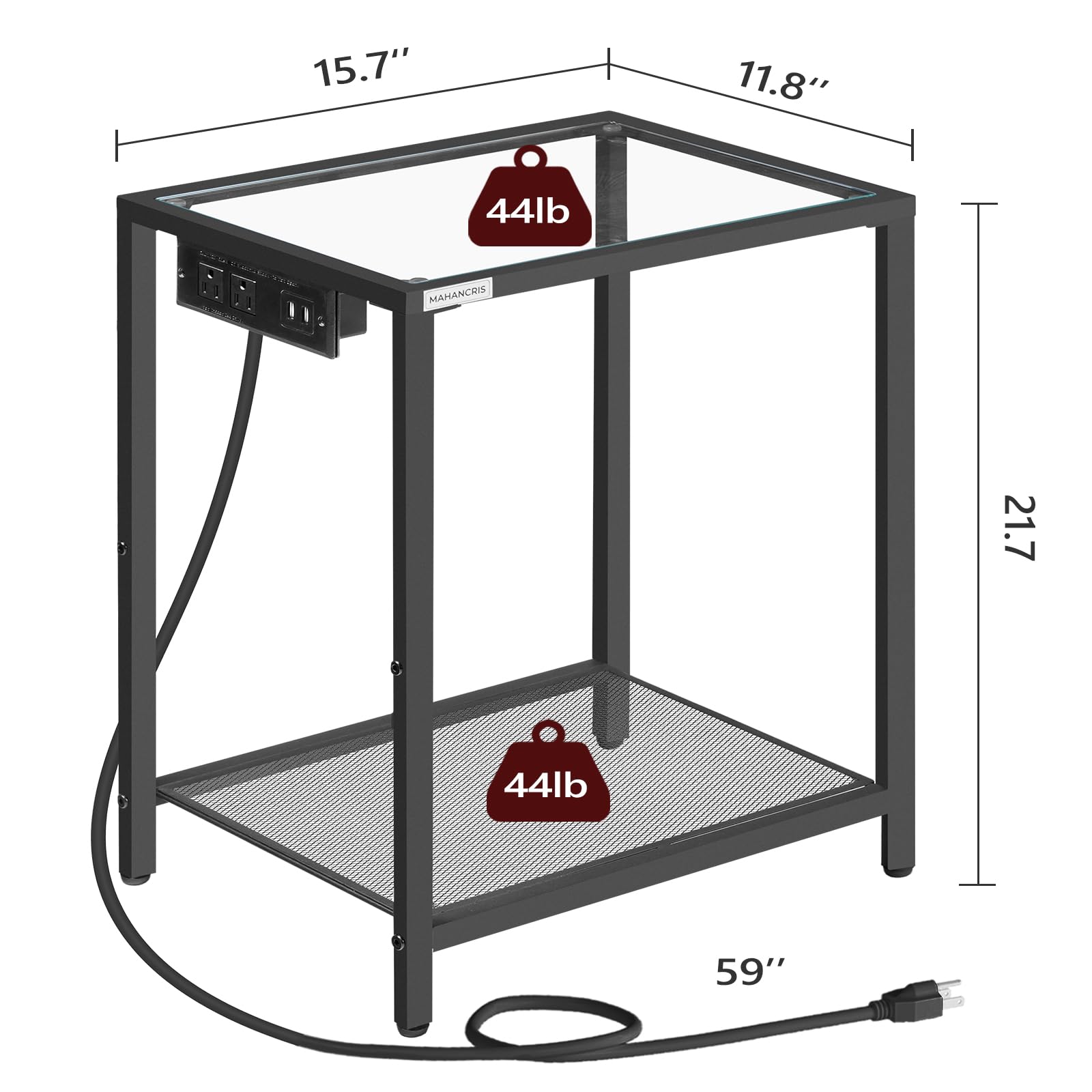 MAHANCRIS End Table with Charging Station and Side Tables with Charging Station bundle,Narrow Side Table for Small Spaces,2-Tier Nightstand with Tempered Glass Top,for Bedroom,Living Room ETWT18E01Z-E