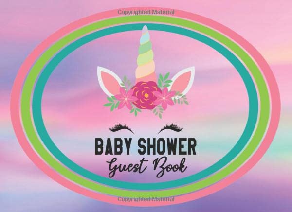 Baby Shower Guest Book: Floral Unicorn With Eyelashes Dreamy Pastel Background Sign-in Guestbook + Memory Picture Keepsake and Gift Tracker Log Pages - 8.25 x 6