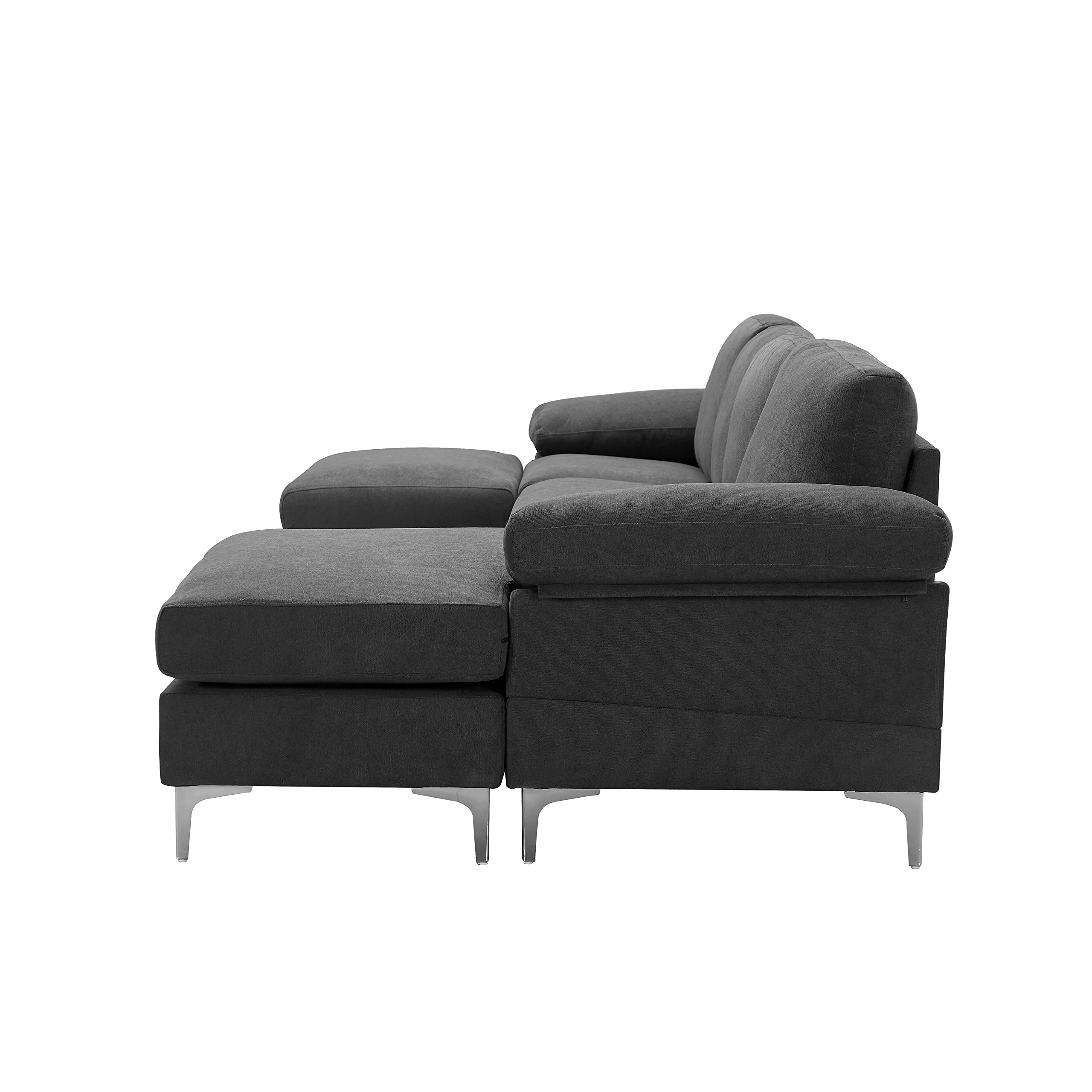 Verfur 5 Seats Convertible Sectional Sofa with Extra Wide Reversible Chaise and Movable Ottoman, U Shaped Symmetrical Modular Corner Couch Living Room Furniture Sets for Home Office, Dark Grey 128.3"