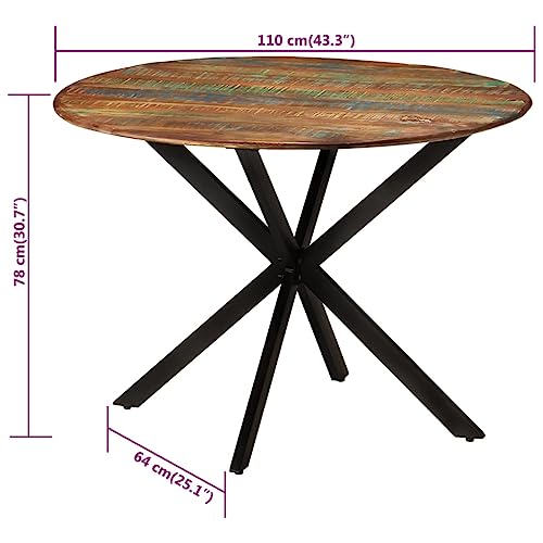 YPWRENH Bar Table Kitchen End Tables Dining Table Ø43.3"x30.7" Solid Wood Reclaimed and Steel for Dining Room, Kitchen or Living Room