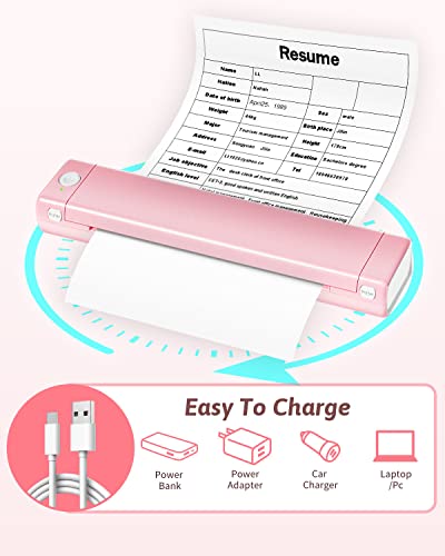 Odaro Pink M08F Letter Portable Printer for Travel with 100 Sheets Continual Thermal Paper 8.5" X 11" Letter Size