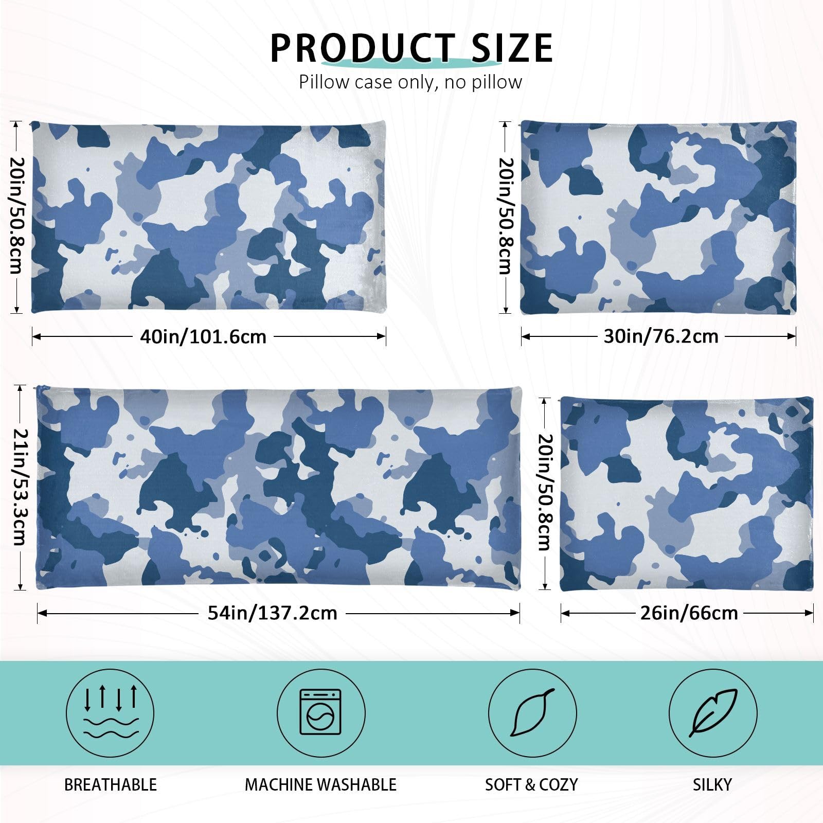 Blue Camo Pillow Cases King Size Soft Cozy Pillowcase with Zipper Skin-Friendly Velvet Pillow Covers for Bedroom Sofa Couch Home Decoration