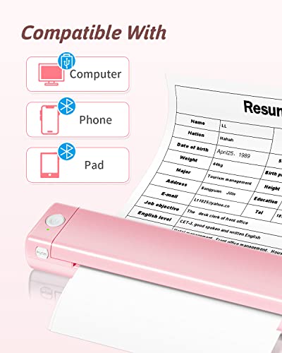 Odaro Pink M08F Letter Portable Printer for Travel with 100 Sheets Continual Thermal Paper 8.5" X 11" Letter Size