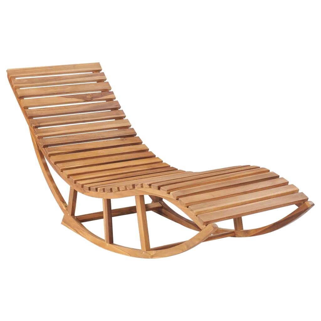 vidaXL Rocking Sun Lounger with Cushion, Outdoor Relaxation Chair, Durable Solid Teak Wood, Fine Sanded Smooth Appearance, Weather-Resistant, Red Check Pattern Cushion, Ideal for Patio/Balcony/Garden