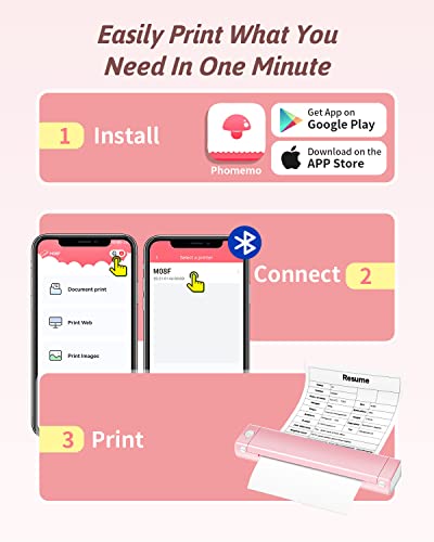 Odaro Pink M08F Letter Portable Printer for Travel with 100 Sheets Continual Thermal Paper 8.5" X 11" Letter Size