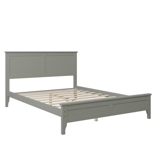anwickjeff Full Size Bed Frame with Headboard and Footboard, Modern Concise Style White Solid Wood Platform Bed for Kids Teens Adults, No Need Box Spring (Full, Gray)