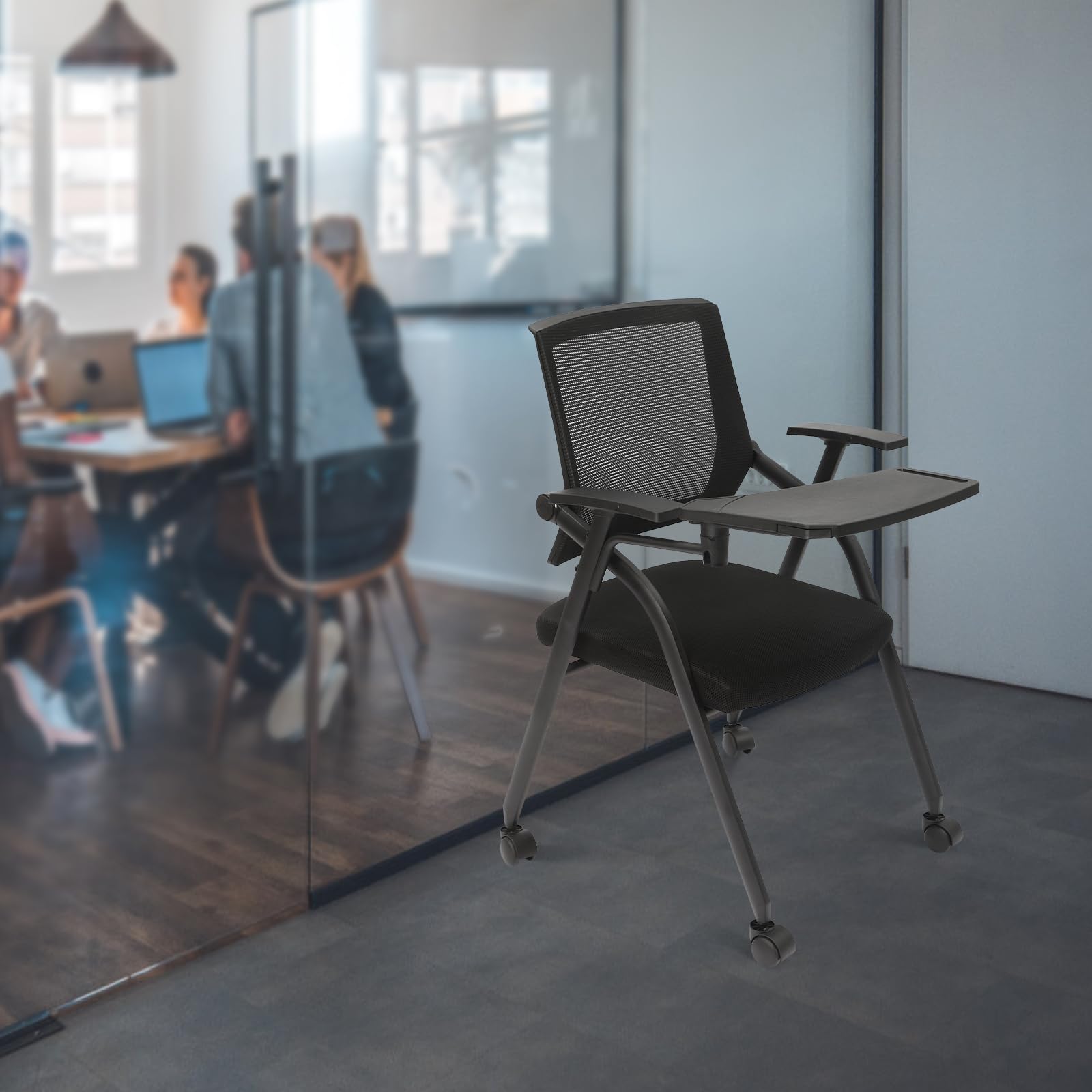 LOHISHILO 1pcs Mesh Guest Reception Stack Chair with Caster Arms for Office Conference, Reception, Training Room Chair, Schools, Meeting Rooms, Step Classrooms, Churches, Homes