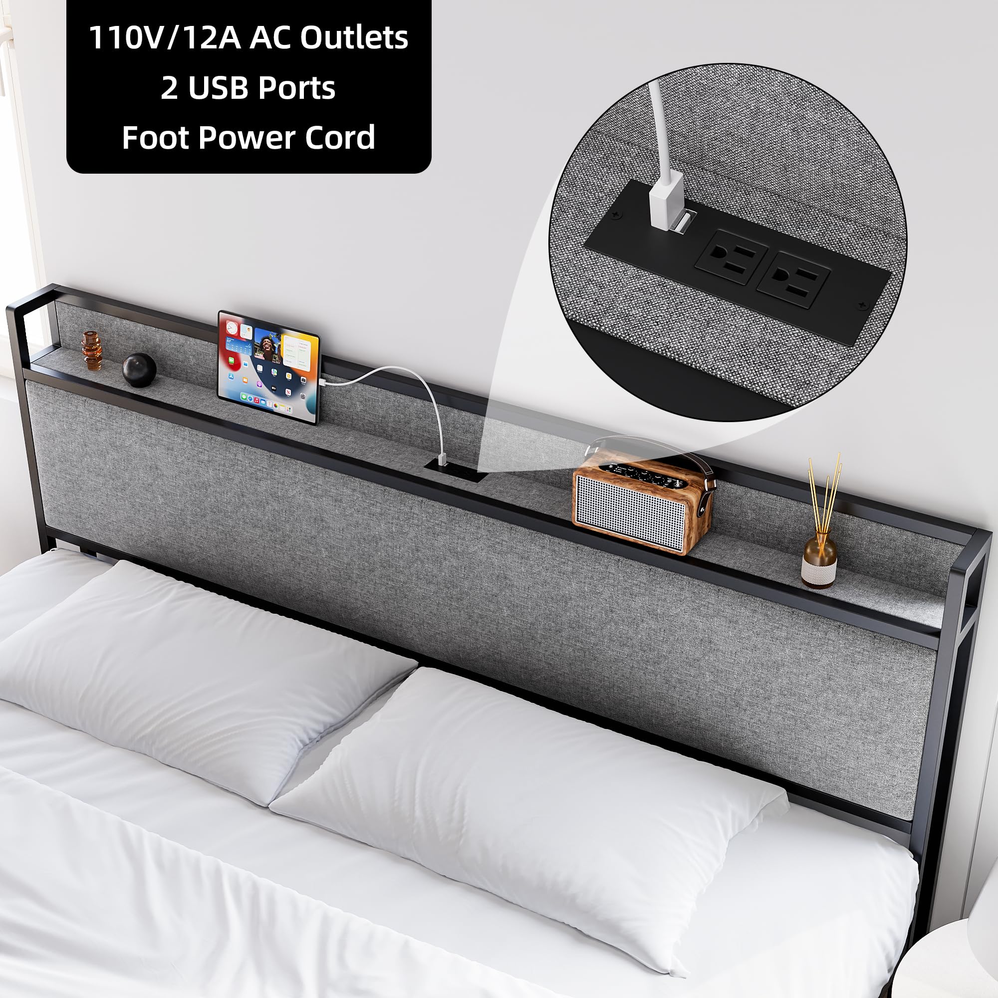 GAOMON Full Size Bed Frame with Headboard and Storage, Drawers Platform Bed Frames with Outlets, Sturdy, Noiseless, No Box Spring Needed, Easy Assembly