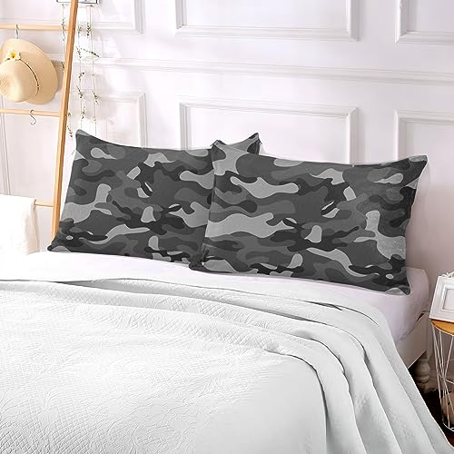 Gray Classic Camouflage Pillow Cases King Size Velvet Pillow Covers Super Soft Decorative Pillowcase with Zipper for Bed Bedroom Sofa Couch Home Decor