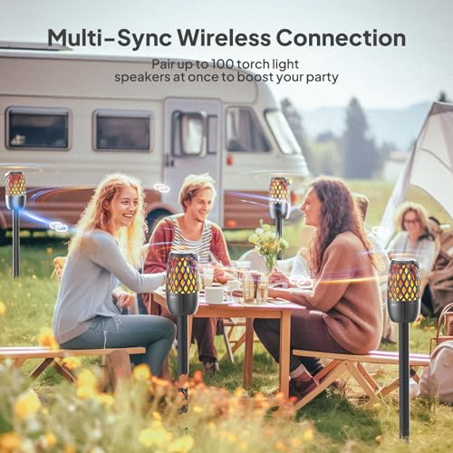 Outdoor Speakers, Gift for Men, Multi-Sync Bluetooth Wireless Speaker with Flame Lights, Built-in DSP HD Stereo Sound, Cool Tech Gadgets for Him, IPX5 Waterproof for Hot Tub|Outside|Patio|Porch