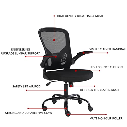 Home Office Desk Chair Set of 8 Ergonomic Office Chair with Rocking Lock Mesh Office Chair Black Computer Desk Chair Adjustable Height Swivel Chair