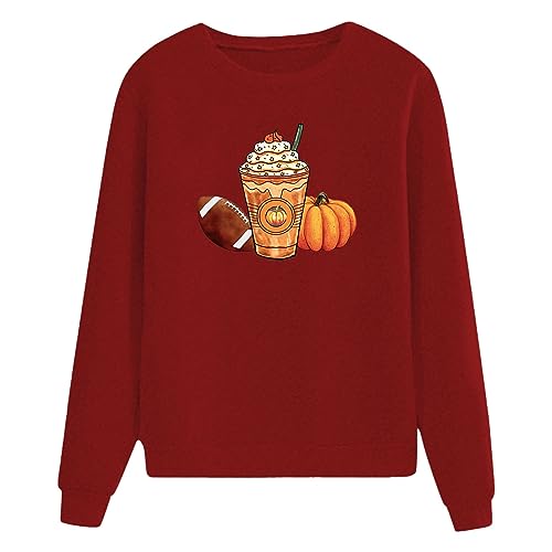 Women Sweatshirt Casual Plus Size Trendy Printed Graphic Sweatshirts Long Sleeve Shirts Crew Neck Pullover Shirts Red