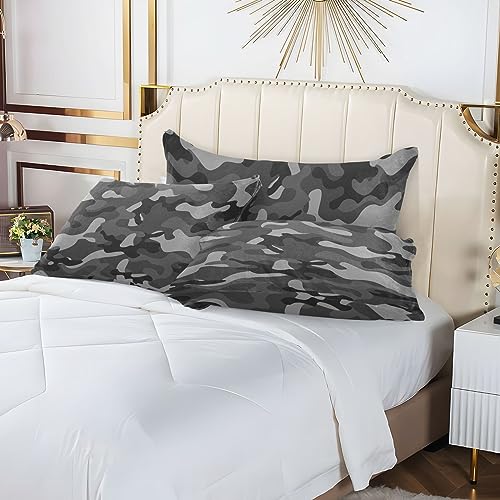 Gray Classic Camouflage Pillow Cases King Size Velvet Pillow Covers Super Soft Decorative Pillowcase with Zipper for Bed Bedroom Sofa Couch Home Decor