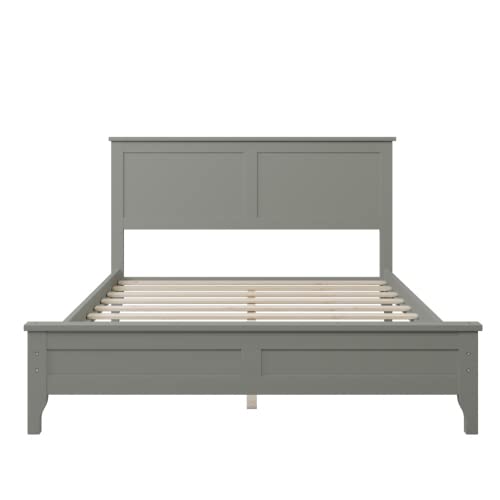 anwickjeff Full Size Bed Frame with Headboard and Footboard, Modern Concise Style White Solid Wood Platform Bed for Kids Teens Adults, No Need Box Spring (Full, Gray)