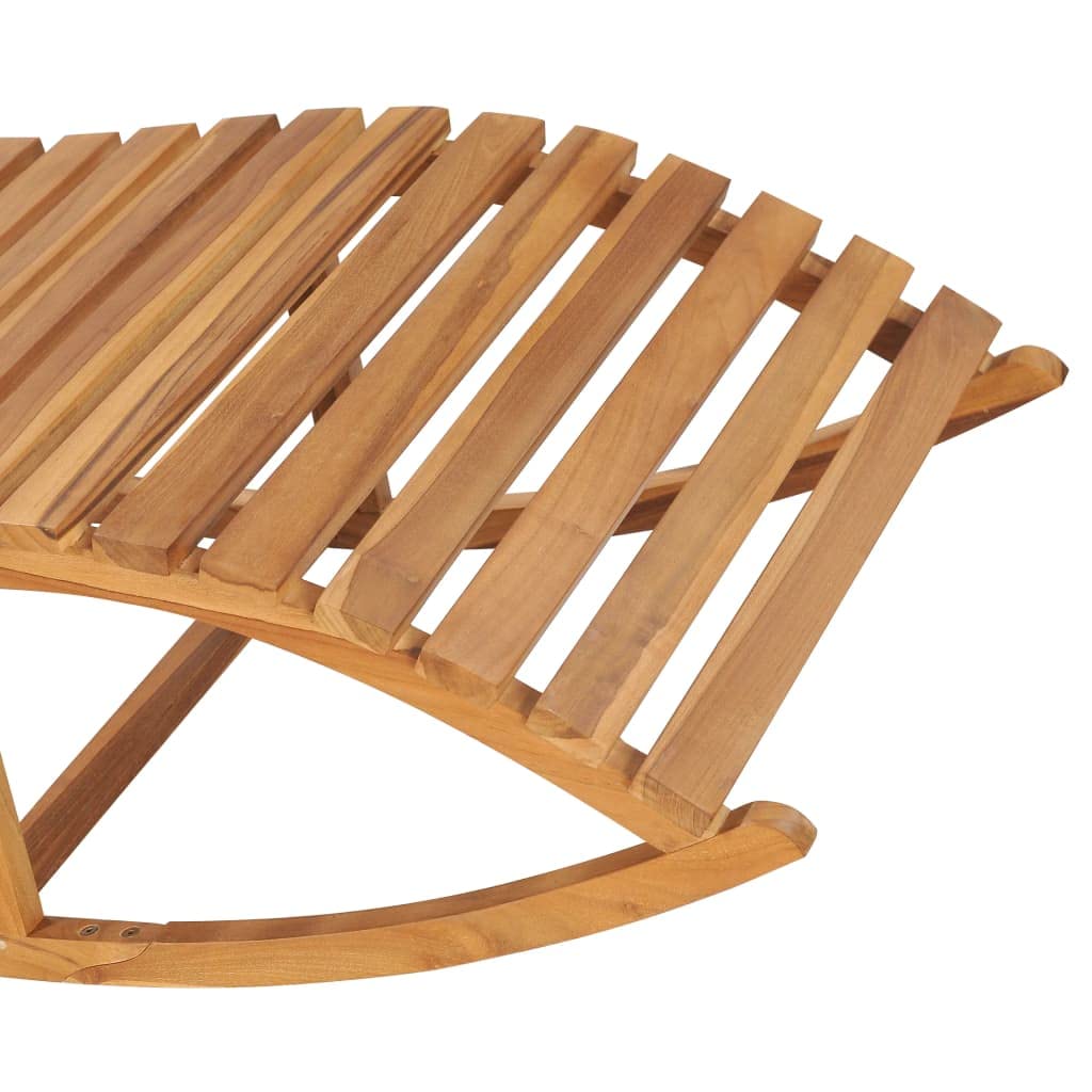 vidaXL Rocking Sun Lounger with Cushion, Outdoor Relaxation Chair, Durable Solid Teak Wood, Fine Sanded Smooth Appearance, Weather-Resistant, Red Check Pattern Cushion, Ideal for Patio/Balcony/Garden