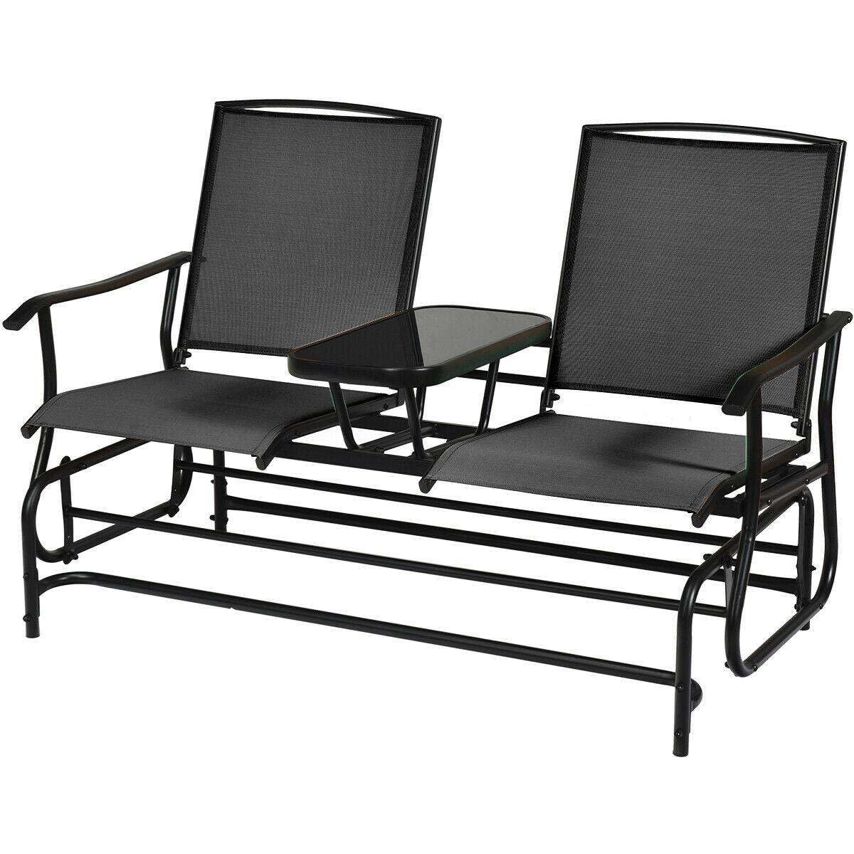 VBSQ Outdoor 2 Person Patio Double Chair Rocking Black Chair Rocking Chair Rocker Chair Rocker Camp Chair Rocker Recliner Rocking Camp Chair Rocking Chairs Outdoor Rocking Chair