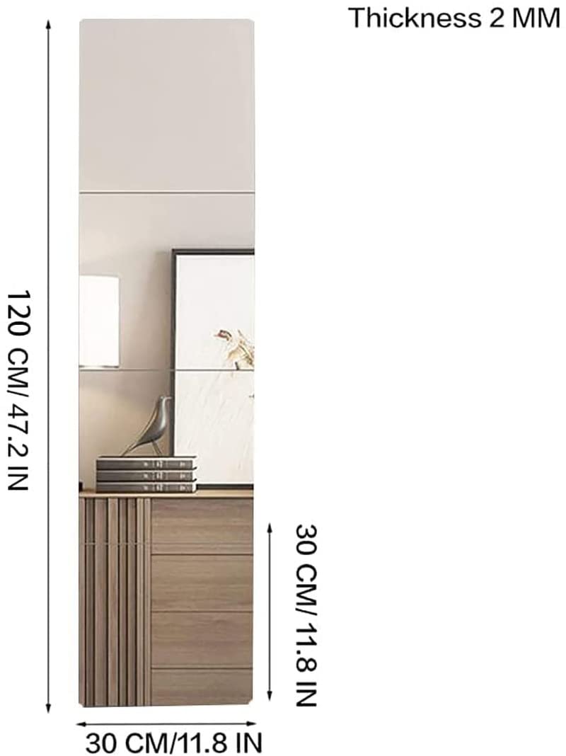 OBIOZZ Bedroom Floor Standing Mirror 11.8 Inch Full Length Mirror with Acrylic 4Pcs Frameless Wall-Mounted Mirror Hanging Door Mirror for Makeup Mirror Vanity Bedroom, Living Room