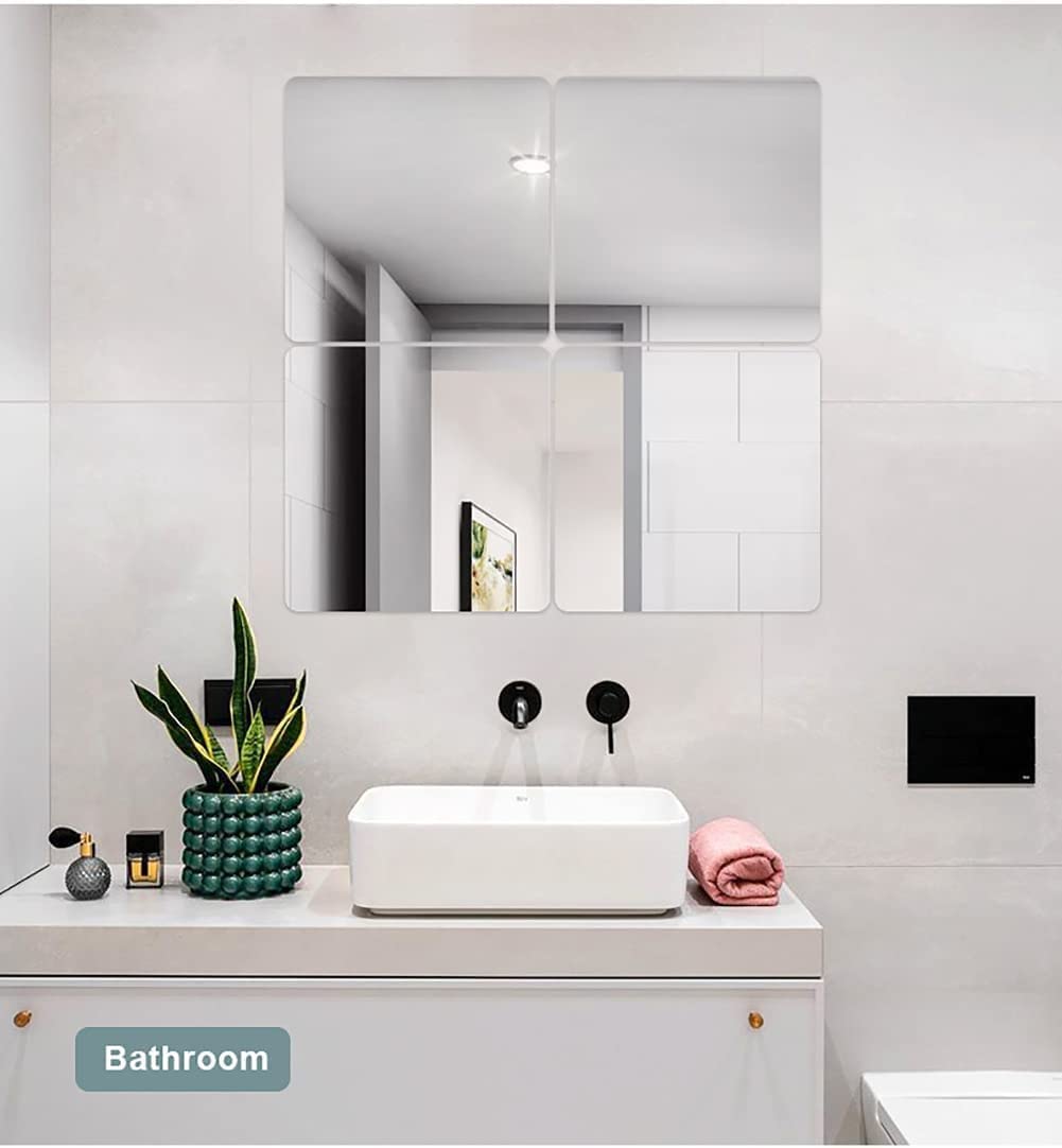 OBIOZZ Bedroom Floor Standing Mirror 11.8 Inch Full Length Mirror with Acrylic 4Pcs Frameless Wall-Mounted Mirror Hanging Door Mirror for Makeup Mirror Vanity Bedroom, Living Room