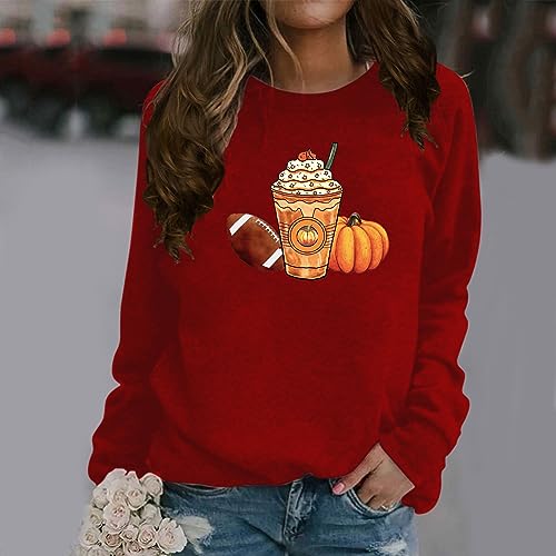 Women Sweatshirt Casual Plus Size Trendy Printed Graphic Sweatshirts Long Sleeve Shirts Crew Neck Pullover Shirts Red