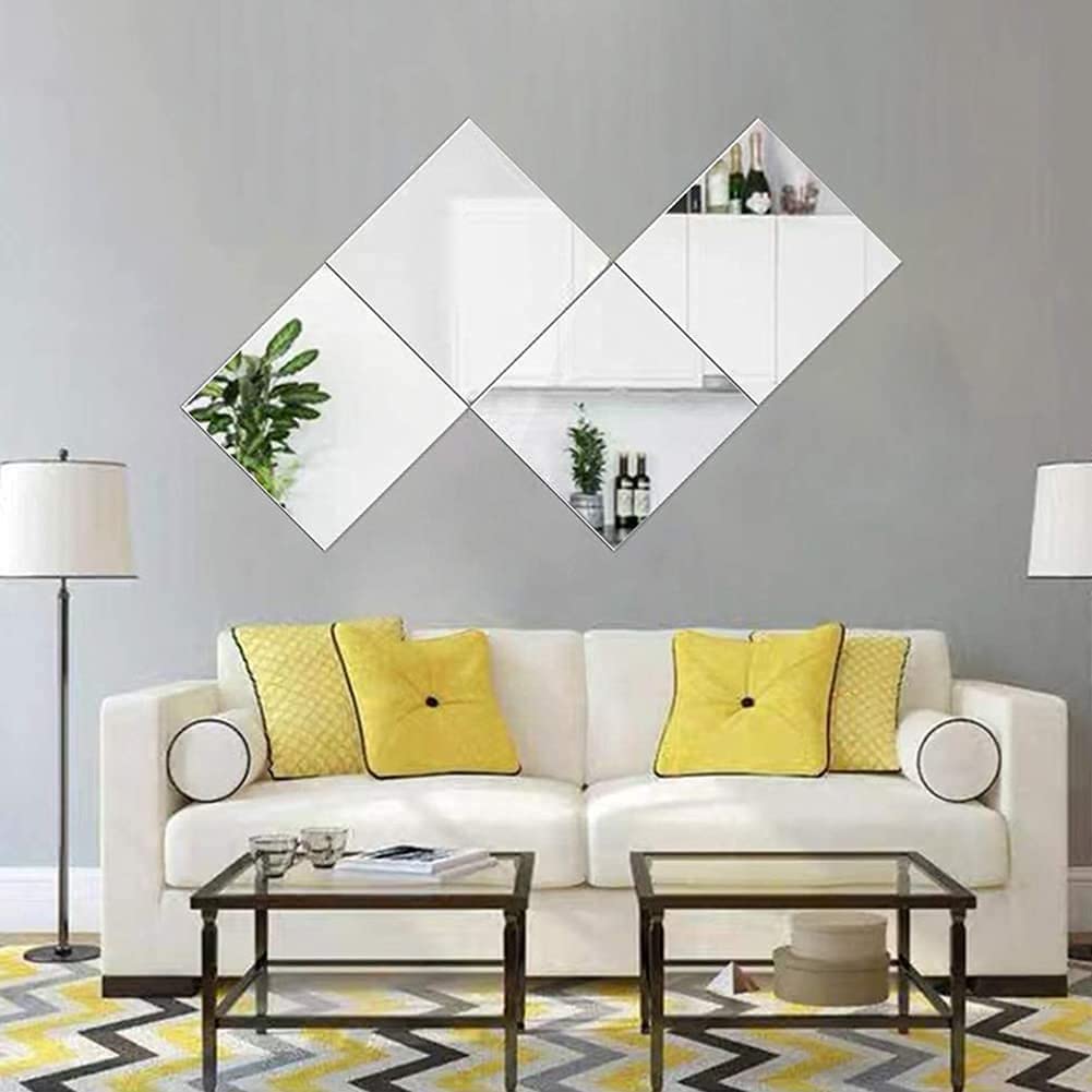 OBIOZZ Bedroom Floor Standing Mirror 11.8 Inch Full Length Mirror with Acrylic 4Pcs Frameless Wall-Mounted Mirror Hanging Door Mirror for Makeup Mirror Vanity Bedroom, Living Room