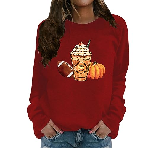 Women Sweatshirt Casual Plus Size Trendy Printed Graphic Sweatshirts Long Sleeve Shirts Crew Neck Pullover Shirts Red